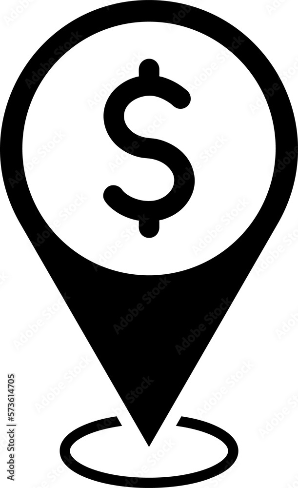 bank location map pointer, dollar sign icon with location pin, black ...