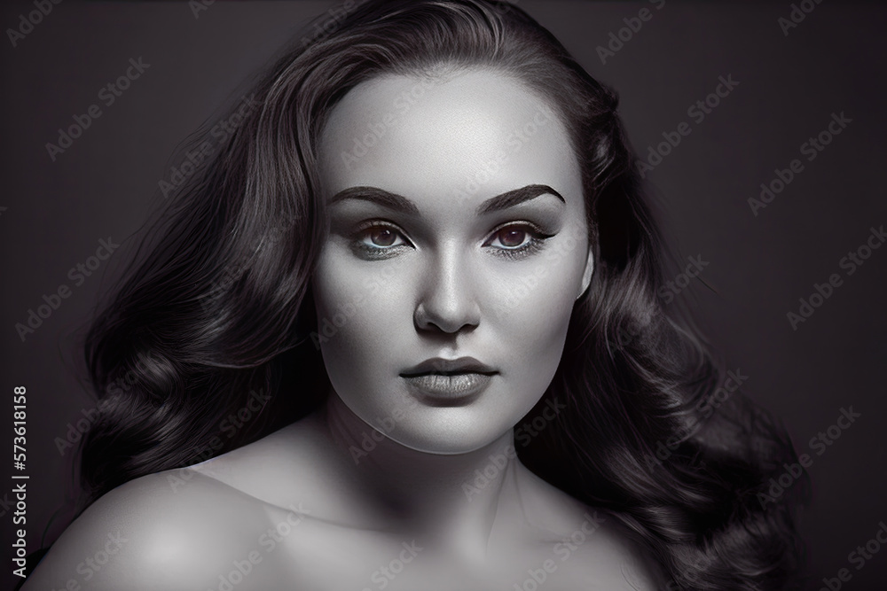 Black and white portrait of a young white woman who exudes confidence ...