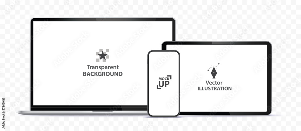 Laptop Computer, Mobile Phone and Tablet PC Mockup. Digital devices ...