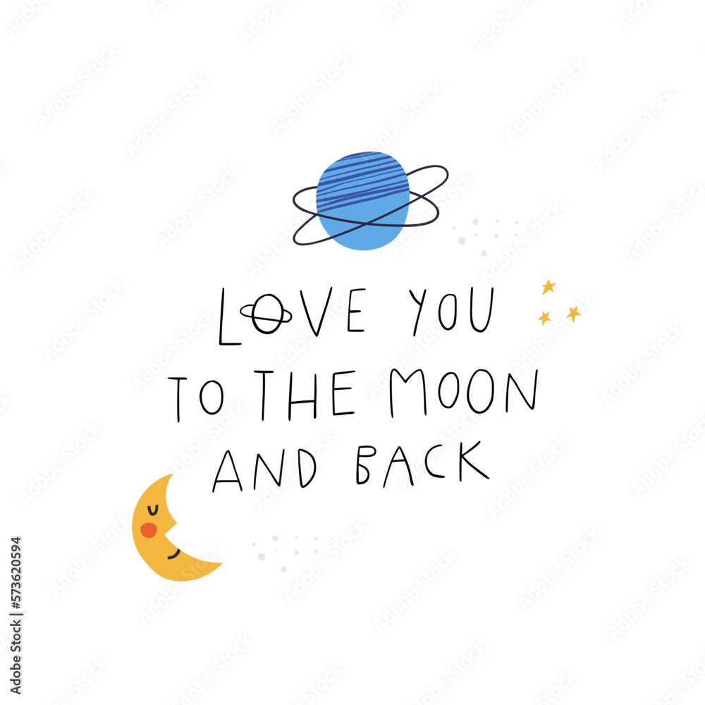 Love You To The Moon And Back handwritten vector quote saying. Hand ...