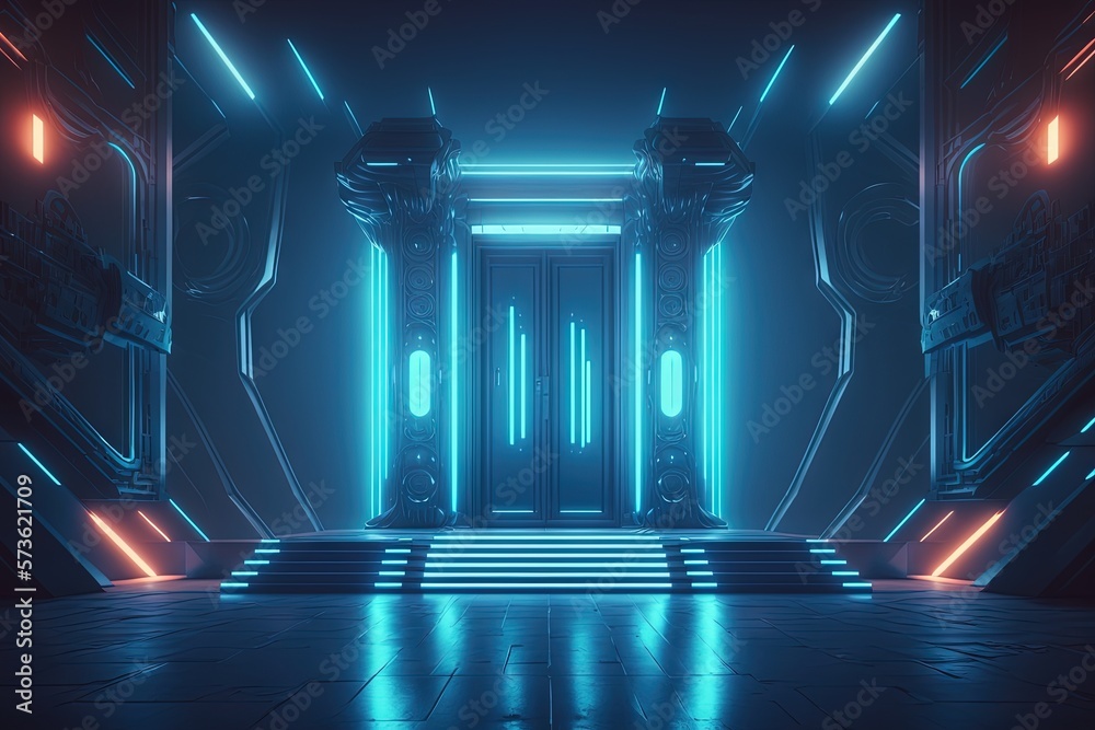 Cyber Sci Fi Futuristic Neon Laser Electric hall Glo. AI generated art ...