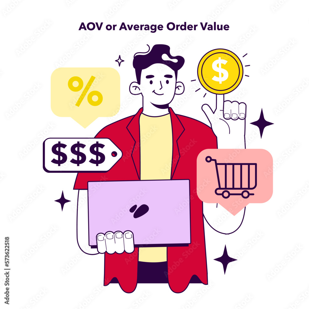 AOV or average order value KPI type. Indicator to measure employee ...