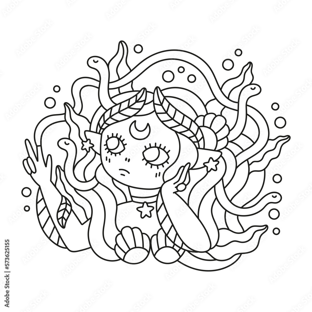 Adorable little mermaid. Cute sea princess with tiara. Mythology ...