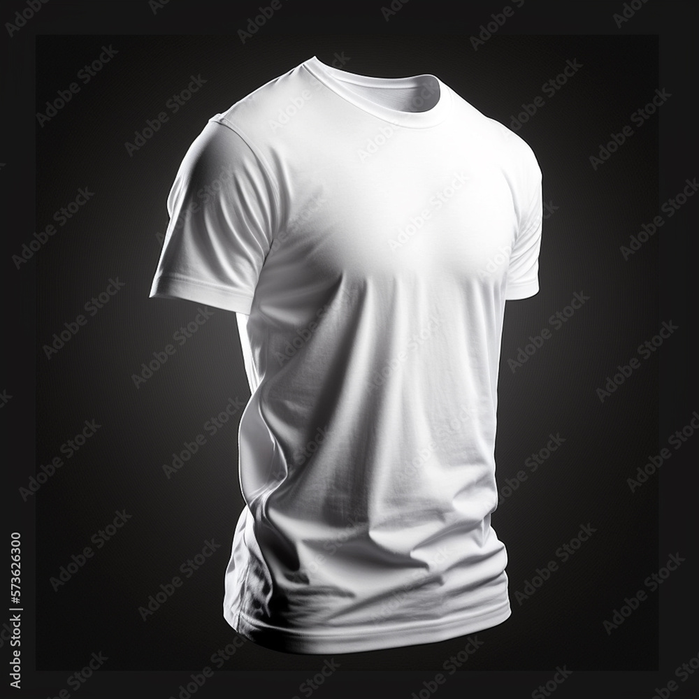 Male white t-shirt mockup front view on dark background. Shape of the t ...