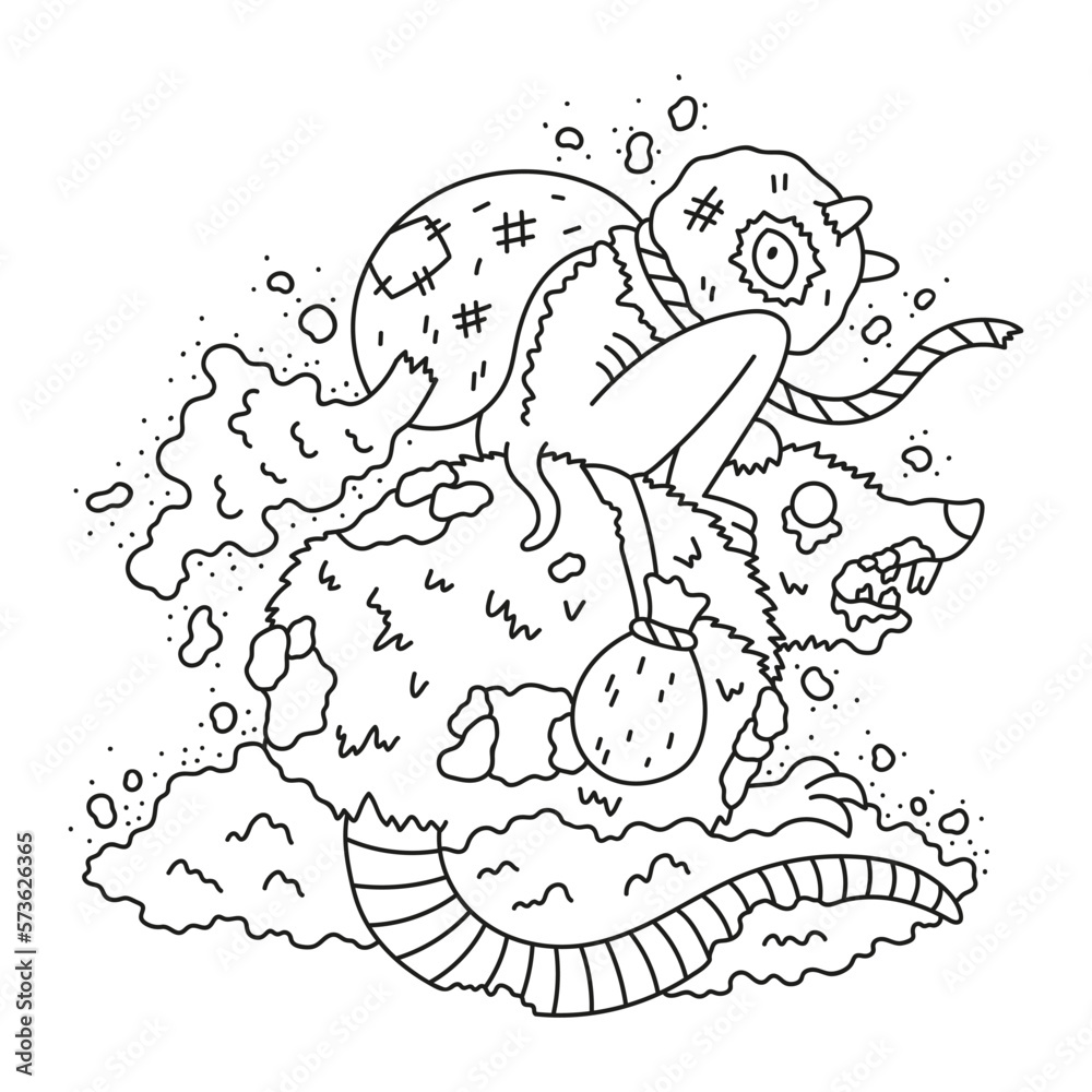 Little dust demon riding giant zombie rat. Scary devil with animal ...