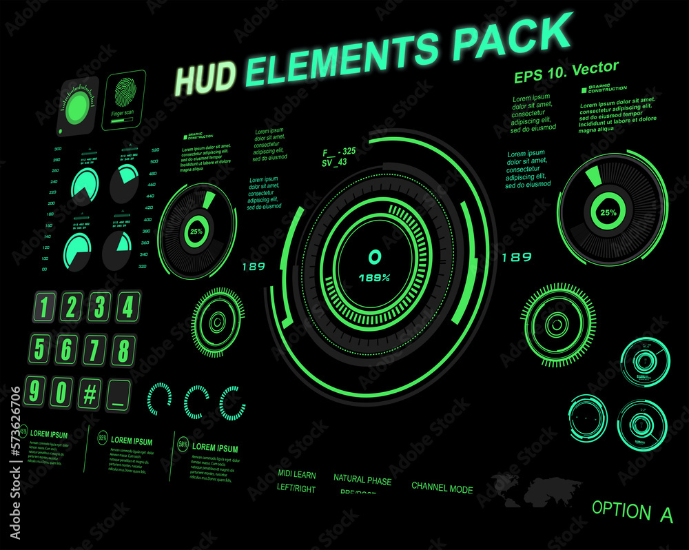 Set HUD digital elements on holographic digital pad for user interface ...