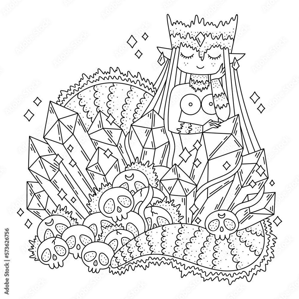 Beautiful snake girl with crystals and skulls. Serpent princess with ...