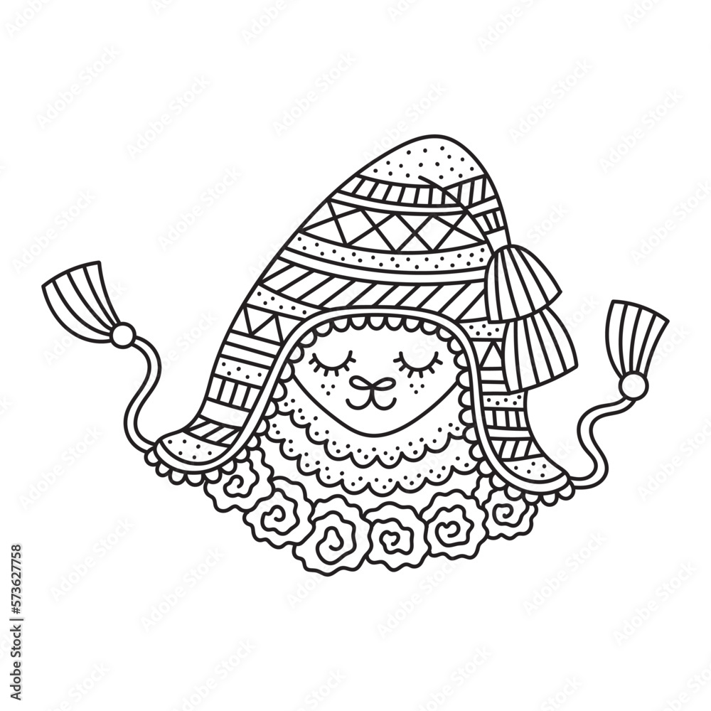 Portrait of cute llama. Traditional peru hat with ornament. Happy ...