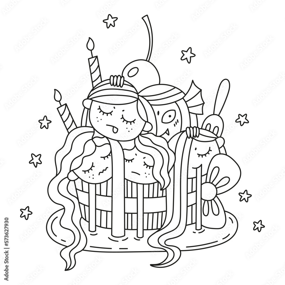 Scary halloween dessert. Gothic bloody birthday cake with dead heads ...