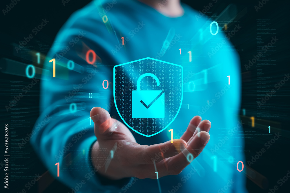 Cybersecurity Privacy data protection concept, businessman holding key ...