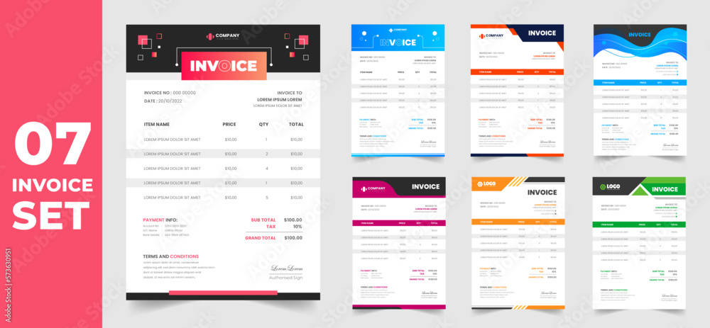 set of 07 Mega collection corporate modern minimal Business invoice ...