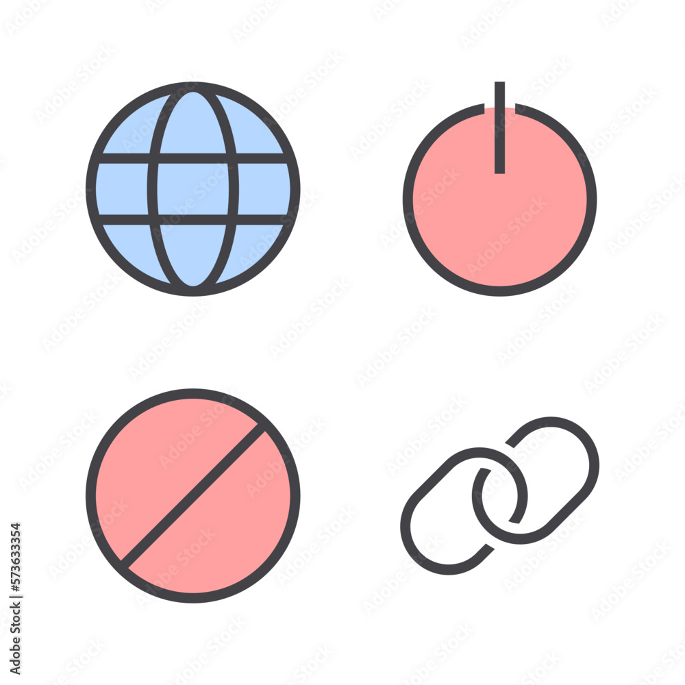 User Interface Icons set. Browser, power, disabled, hyperlink. Perfect ...