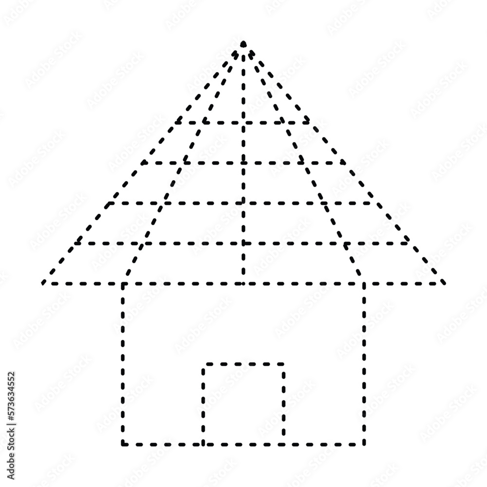 Tracing house dotted lines shape for preschool and kindergarten school ...