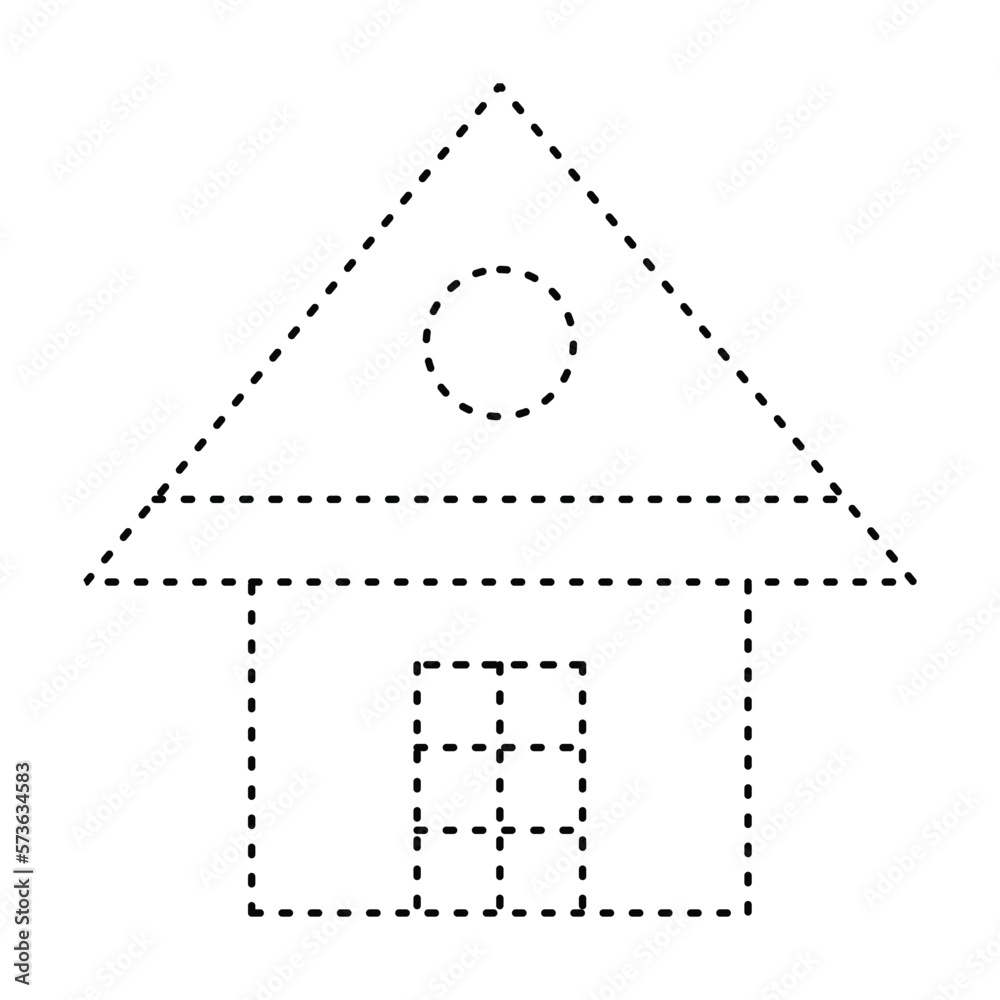 Tracing house dotted lines shape for preschool and kindergarten school ...