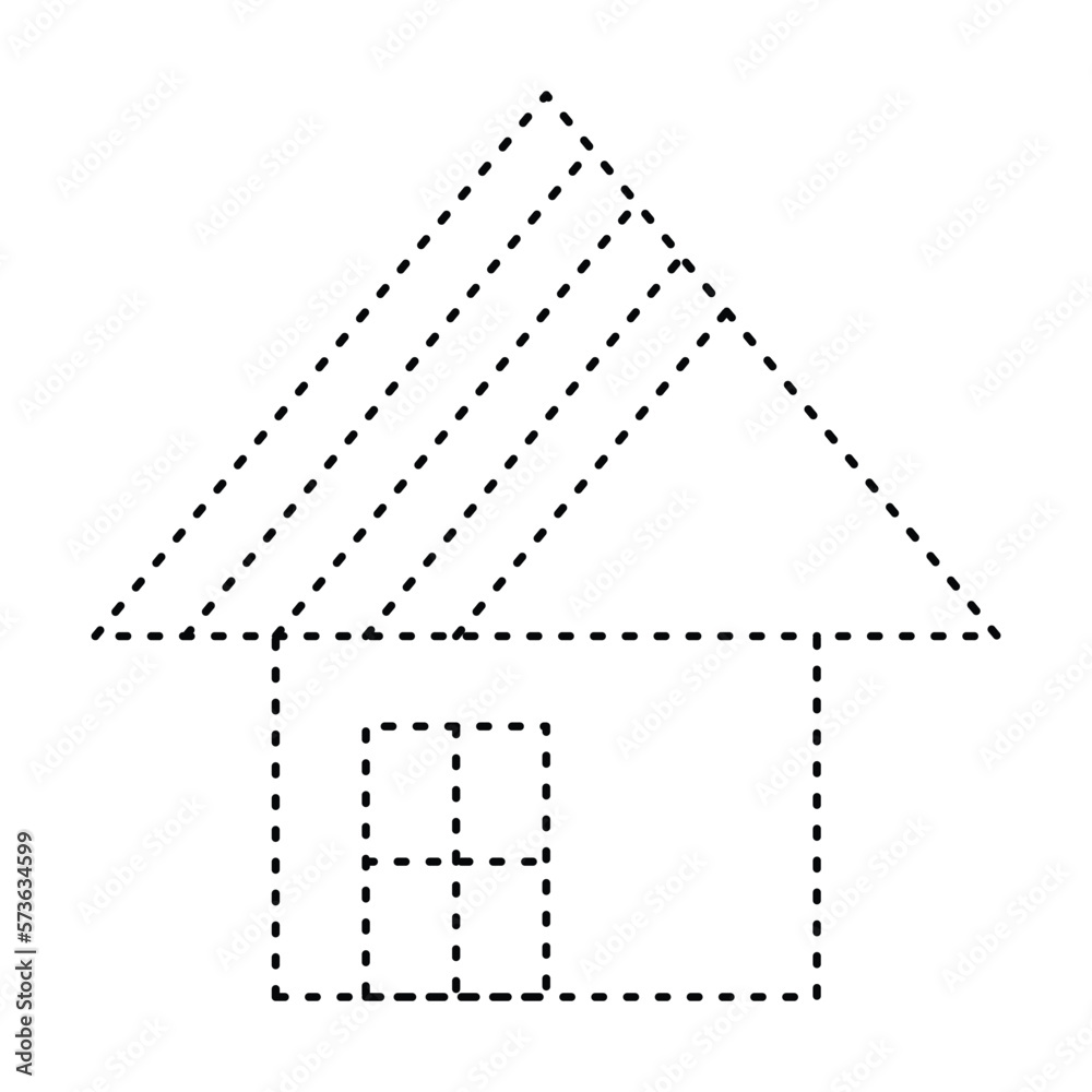 Tracing house dotted lines shape for preschool and kindergarten school ...
