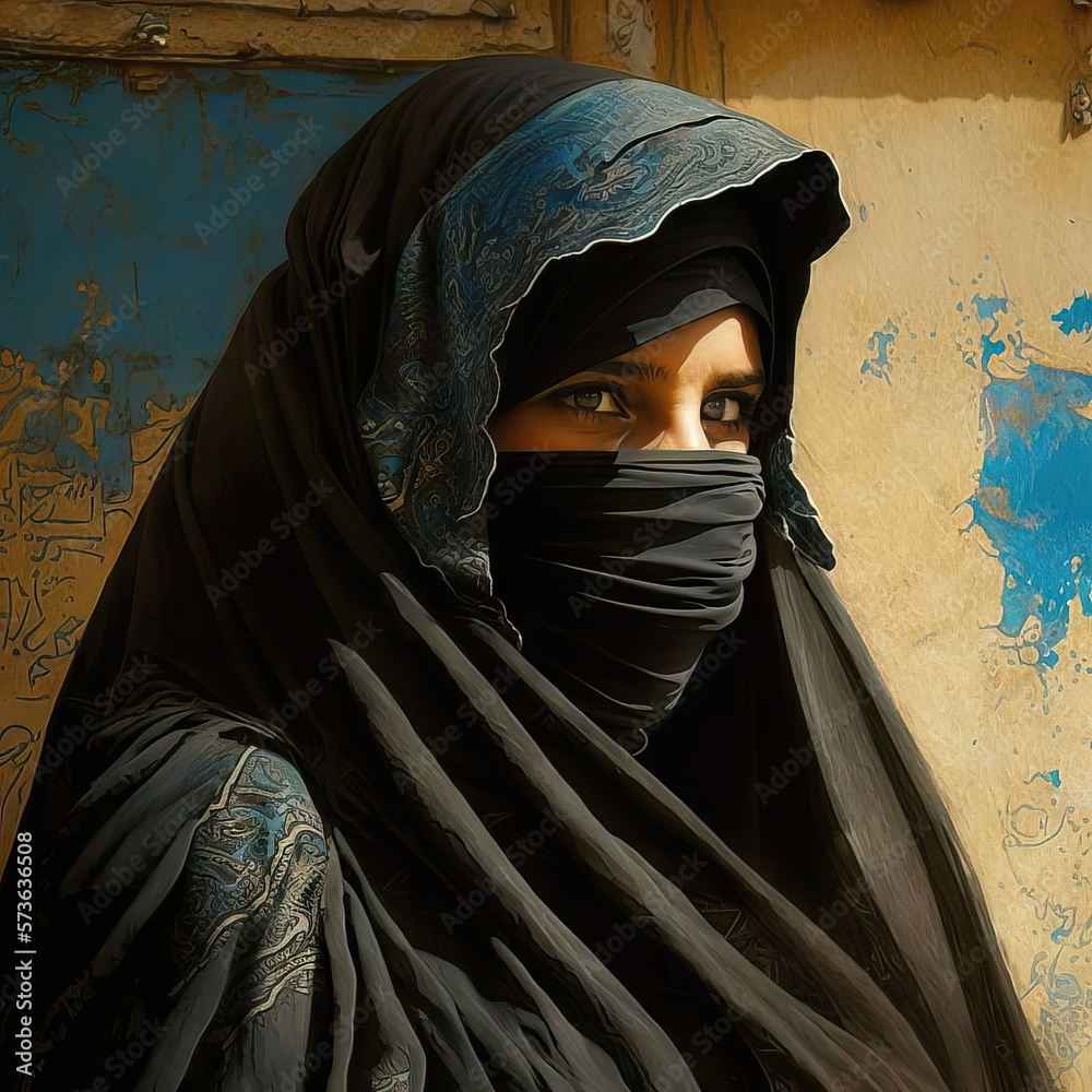 AI generated Portrait of muslim arabic, emirates or egyptian woman with ...