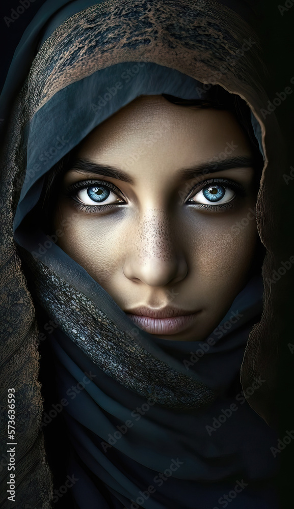 AI generated portrait of an Arab, Egyptian or Emirati young woman with ...