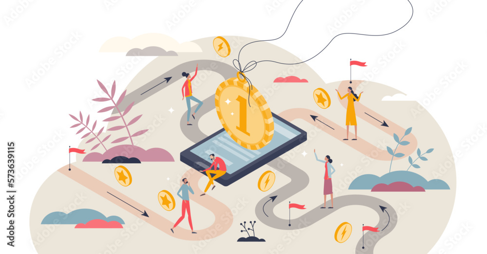 Gamification web tool with game and challenge elements tiny person ...