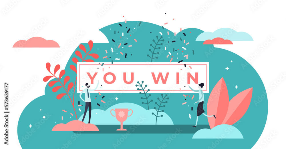 You win title banner illustration, transparent background. Flat tiny ...