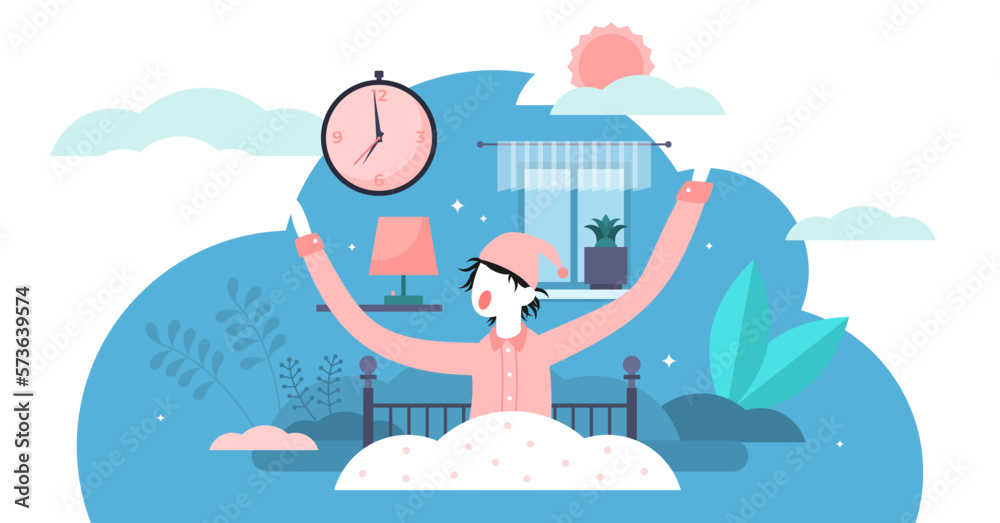 Vecteur Stock Waking up illustration, transparent background. Flat tiny ...