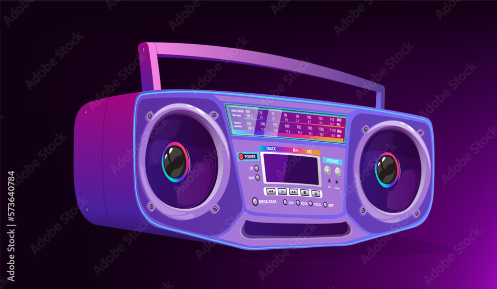 Boombox vector illustration. 80s technology. 90s music player. Retro ...