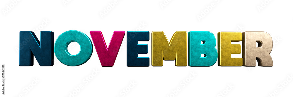 Bold and Colorful 3D November Text Illustration in Shades of Magenta ...