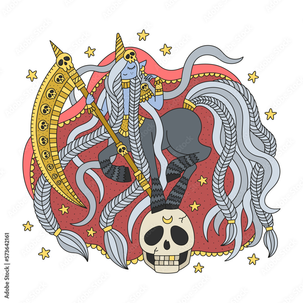 Magical unicorn girl with gold horn. Little cute centaur with pig tails ...