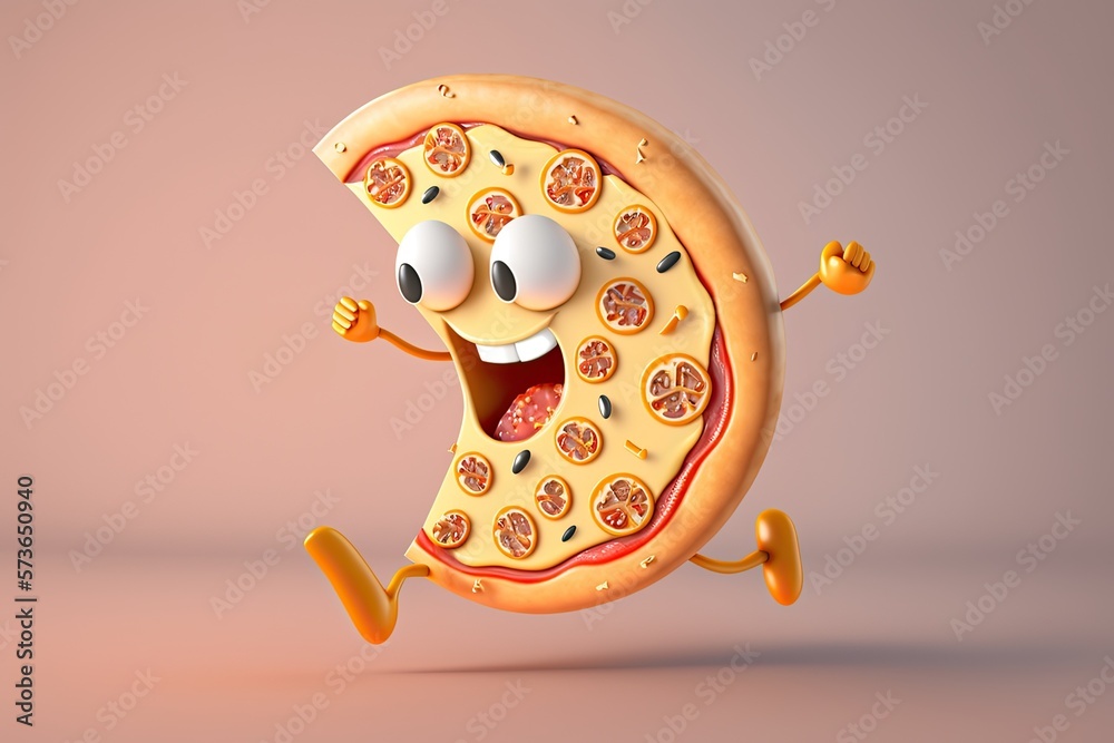 Cute Cartoon Pizza Character Running (Created with Generative AI) Stock ...