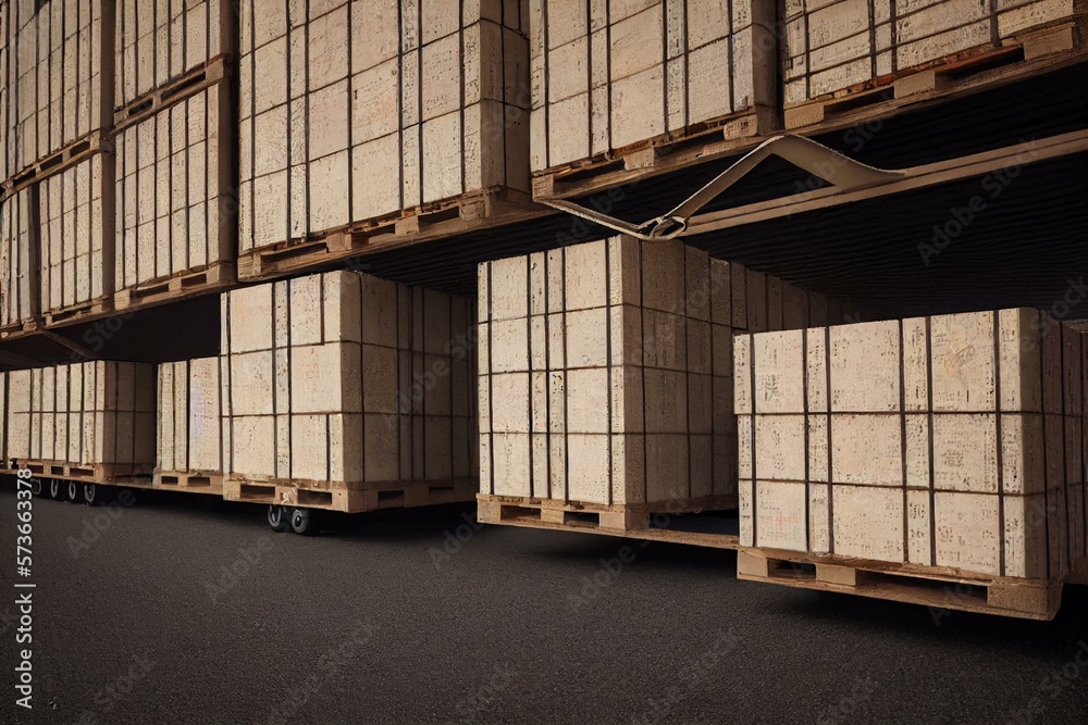 Raw materials are being transported by truck on pallets while being ...