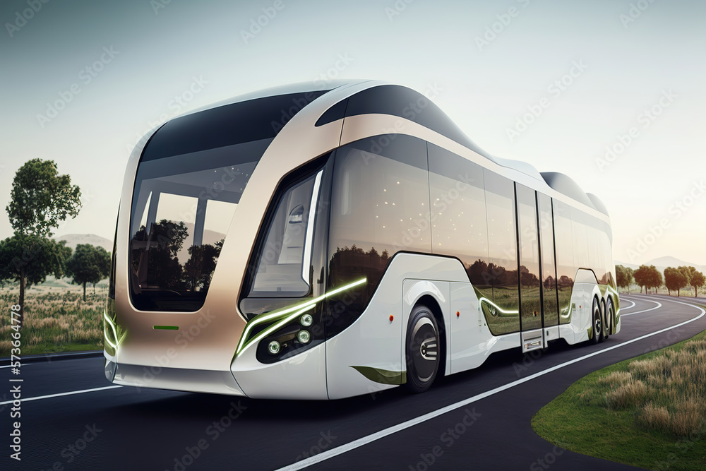 futuristic green energy eco-friendly electric bus, generative ai Stock ...