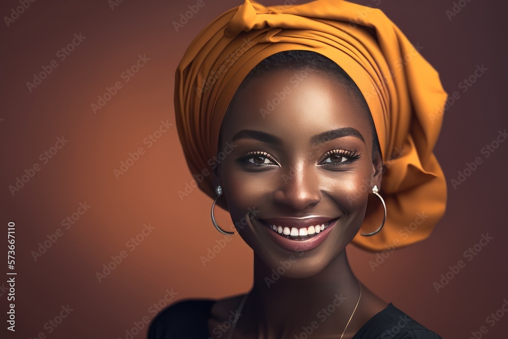 Smiling black woman fashion headshot portrait. African beautiful woman ...