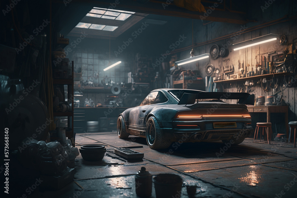interior auto repair shop, created by a neural network, Generative AI ...