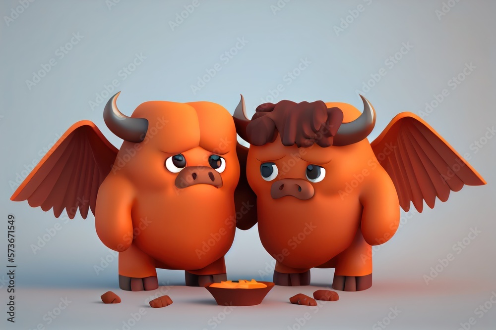 Cute Cartoon Buffalo Wings Characters 3D Illustration. Created with ...
