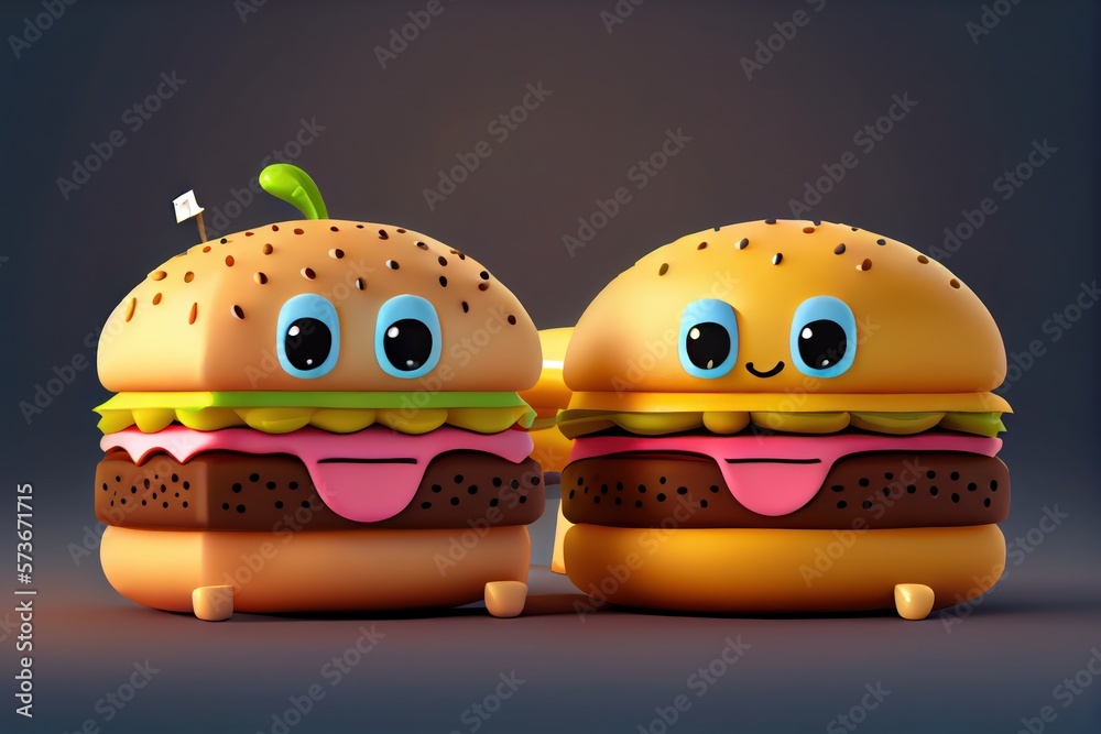 Cute Cartoon Cheeseburger Characters 3D Illustration. Created with ...