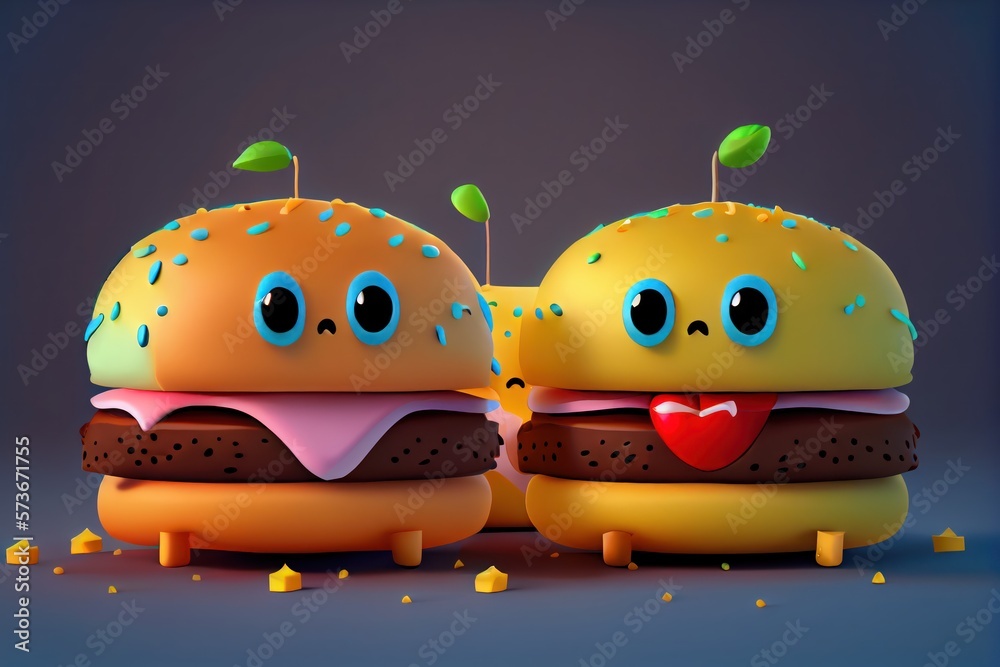 Cute Cartoon Cheeseburger Characters 3D Illustration. Created with ...