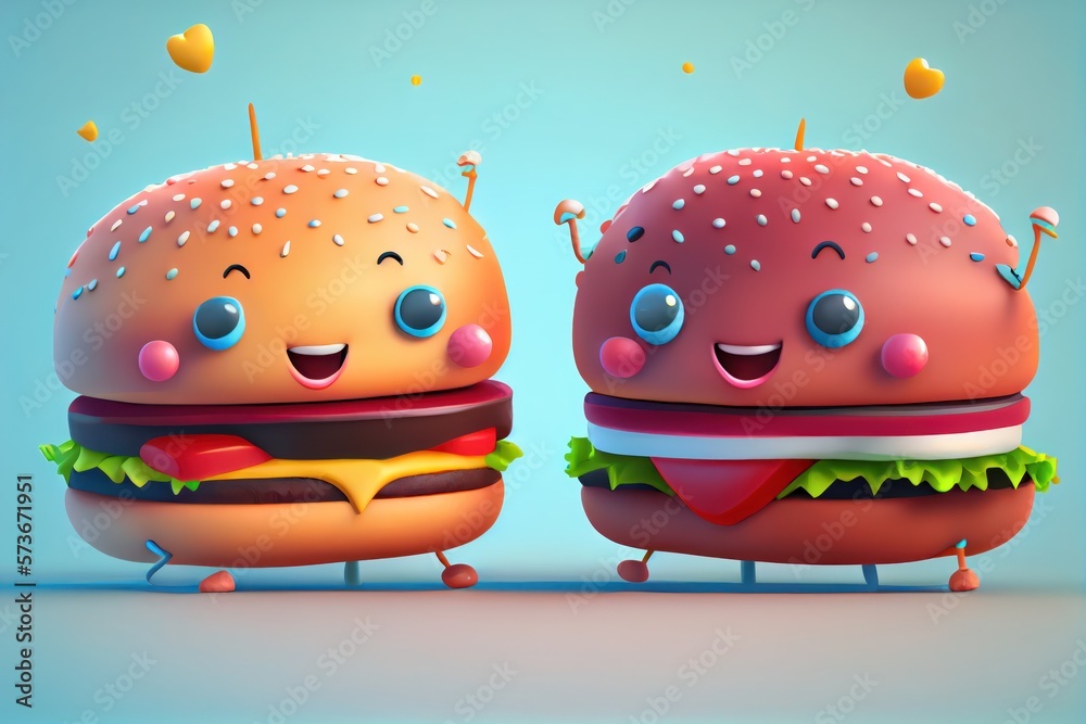 Cute Cartoon Cheeseburger Characters 3D Illustration. Created with ...