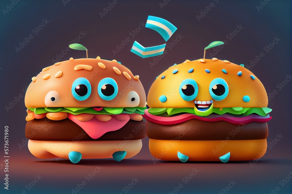 Cute Cartoon Cheeseburger Characters 3D Illustration. Created with ...