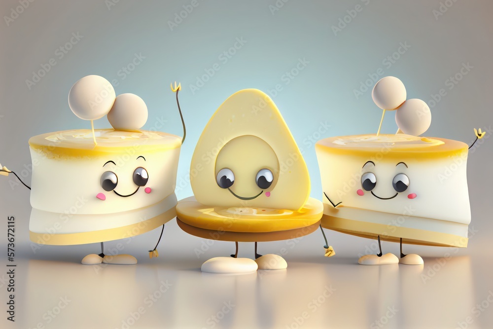 Cute Cartoon Cheesecake Characters 3D Illustration. Created with ...