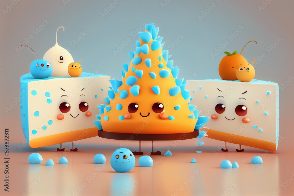Cute Cartoon Cheesecake Characters 3D Illustration. Created with ...