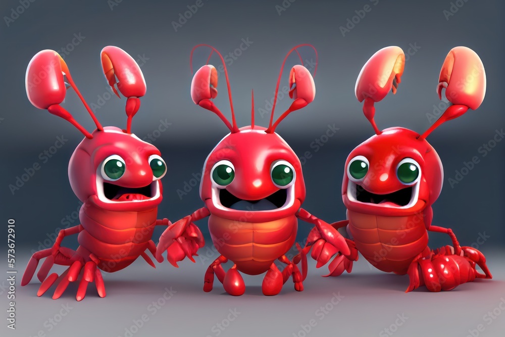 Cute Cartoon Lobster Mascot Characters 3D Illustration. Created with ...