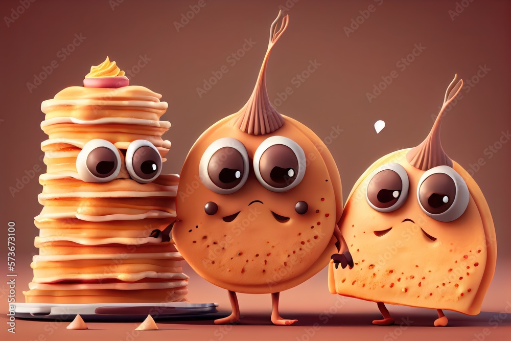 Cute Cartoon Pancakes Characters 3D Illustration. Created with ...