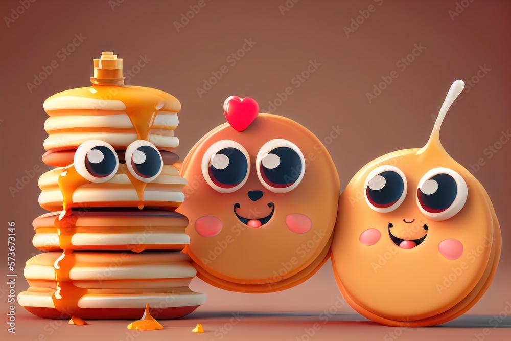 Cute Cartoon Pancakes Characters 3D Illustration. Created with ...