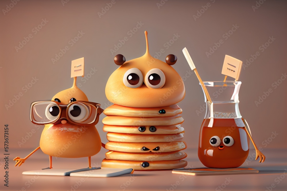 Cute Cartoon Pancakes Characters 3D Illustration. Created with ...