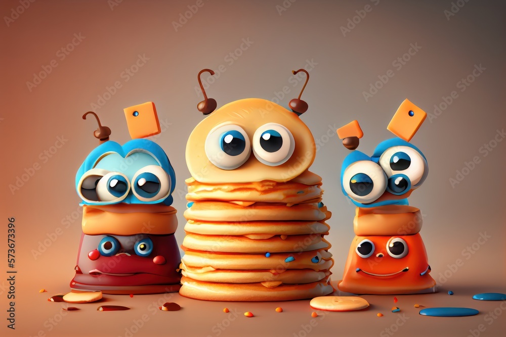 Cute Cartoon Pancakes Characters 3D Illustration. Created with ...