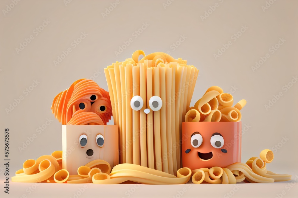 Cute Cartoon Pasta Characters 3D Illustration. Created with Generative ...