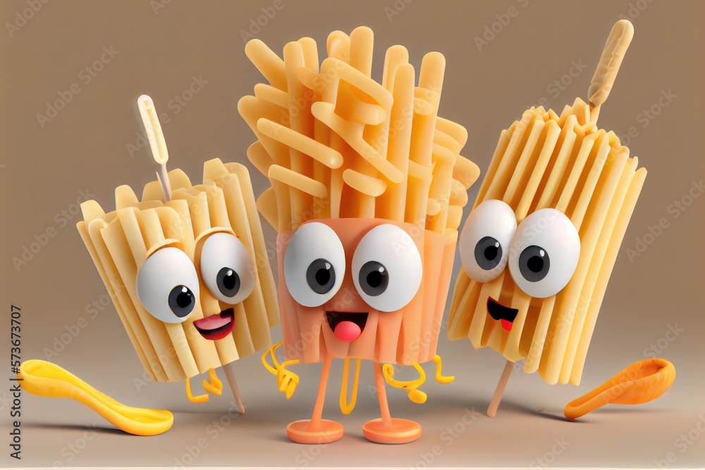 Cute Cartoon Pasta Characters 3D Illustration. Created with Generative ...