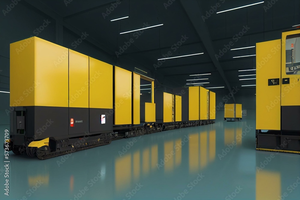 Factory 4.0 concept: The AGV (Automated guided vehicle) is carrying ...