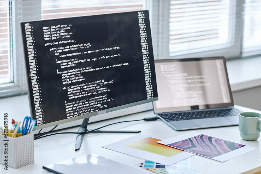 Background image of computer screen with code lines at software ...