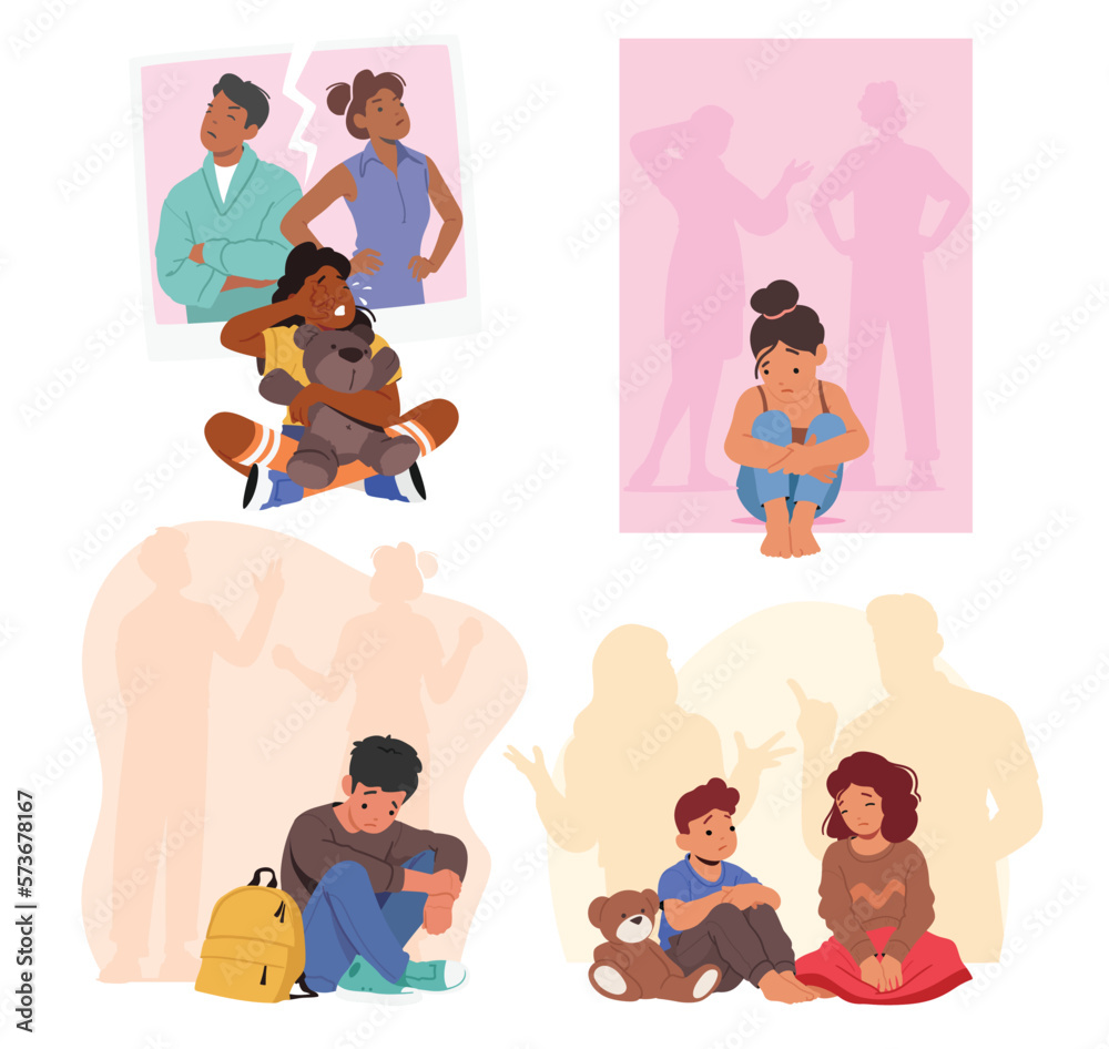 Set Divorce, Family Characters In Trouble, Conflict. Young Child Tears ...