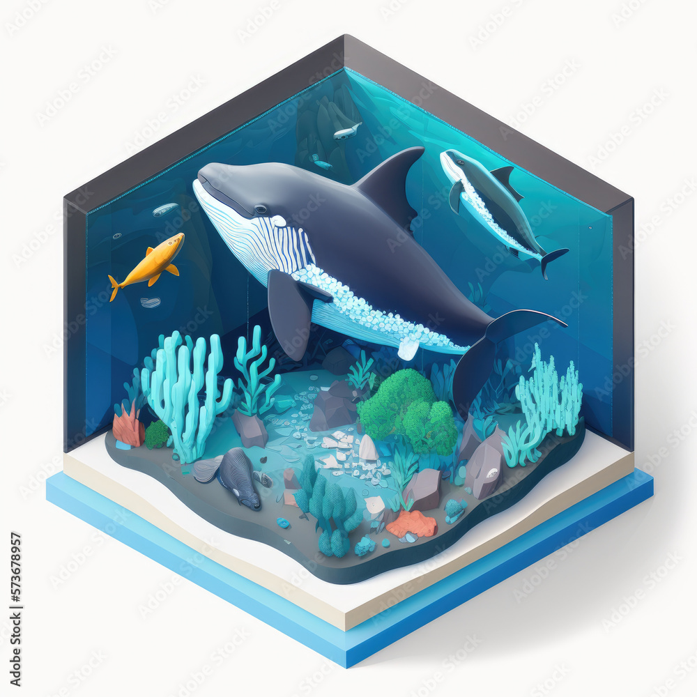 oceans and whales, isometric low poly view AI generation. Stock ...